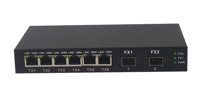 8 ports Ethernet Fiber Optic Switch 2 100M fiber port 6 10 / 100M UTP ...