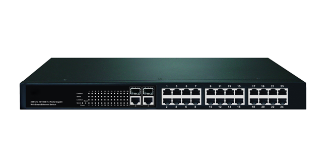 Smart Fiber Optic Switch 24 10 /100M And 2X10/100/1000M RJ45 Ports SFP ...