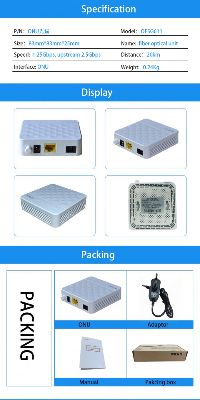 1 Pon Zte Chipset Epon GPON OLT ONU Modem 12V 0.5A For Fiber Optic ...